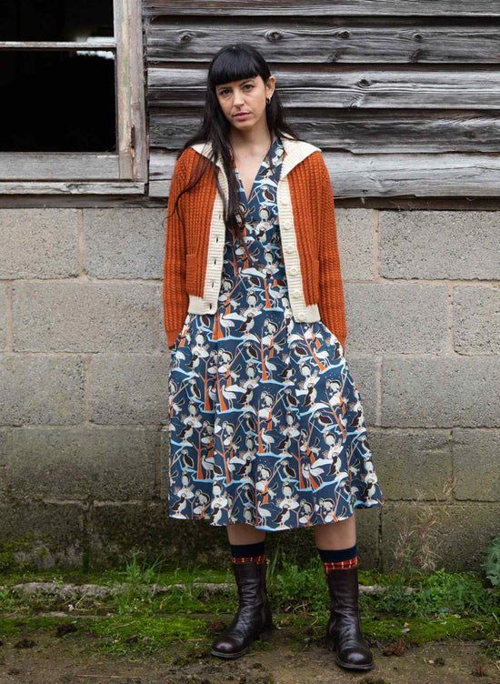 Rust Red & Cream Ribbed Knit Cardigan | 100% British Wool | UK Made