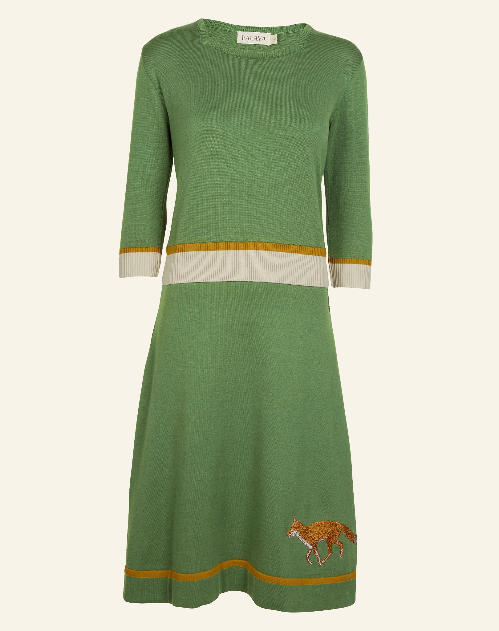 Otti - Green Embroidered Fox Autumn Fall Vintage-style Knitted Dress