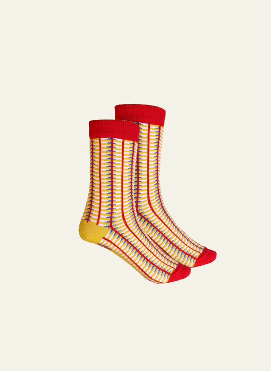 Red & Yellow Striped Cotton Bright Ankle Socks | Made in France