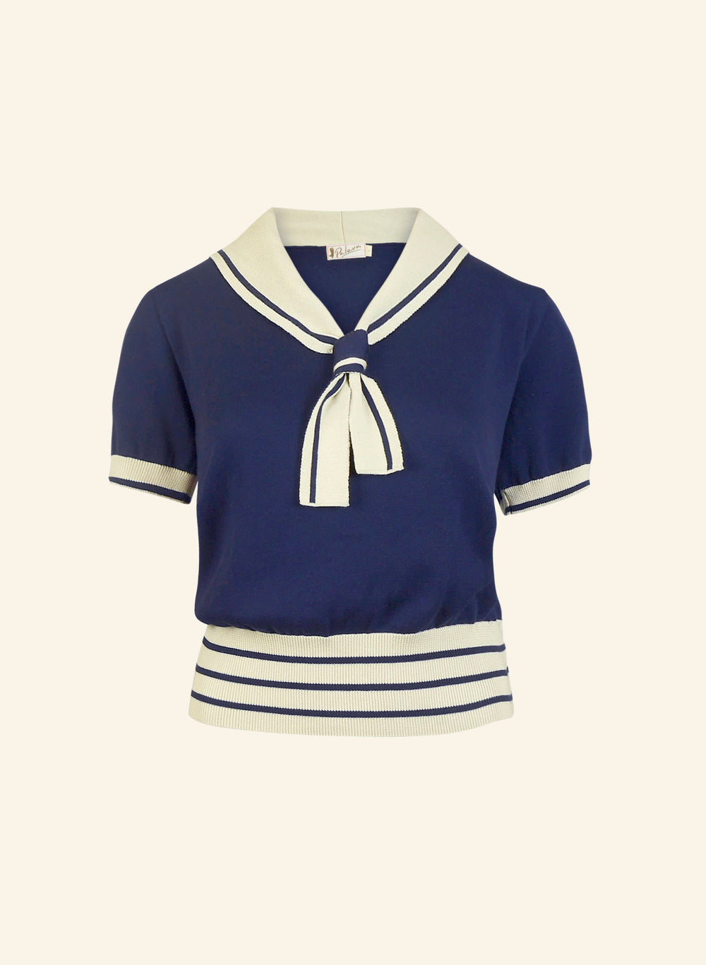 Women's Navy & White Knitted Sailor Top | 100% Organic Cotton