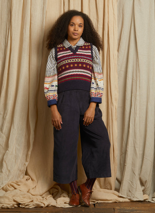 Knitted Cream Tank Top | Retro Style with Pattern | British Wool