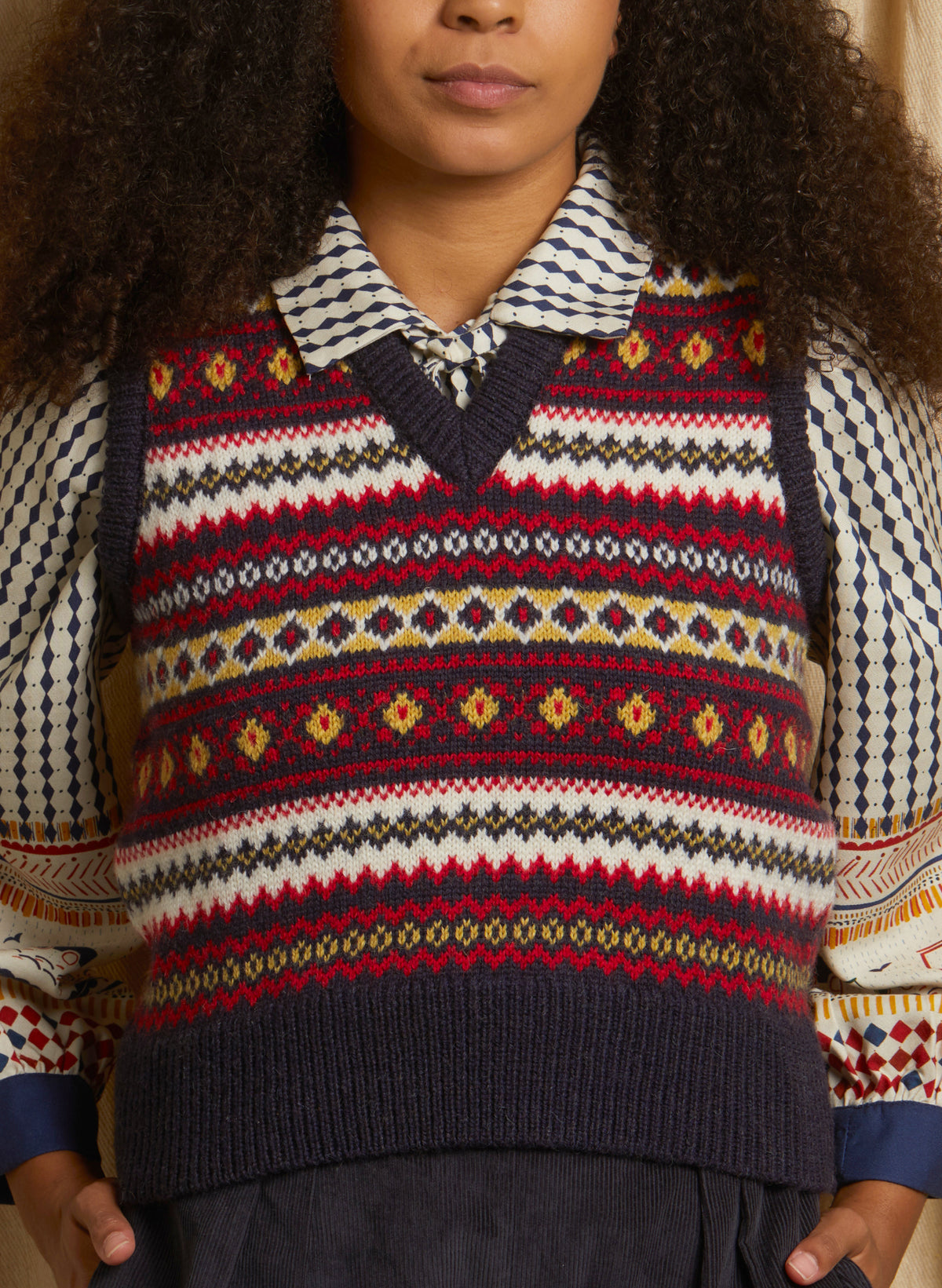 Knitted Cream Tank Top | Retro Style with Pattern | British Wool