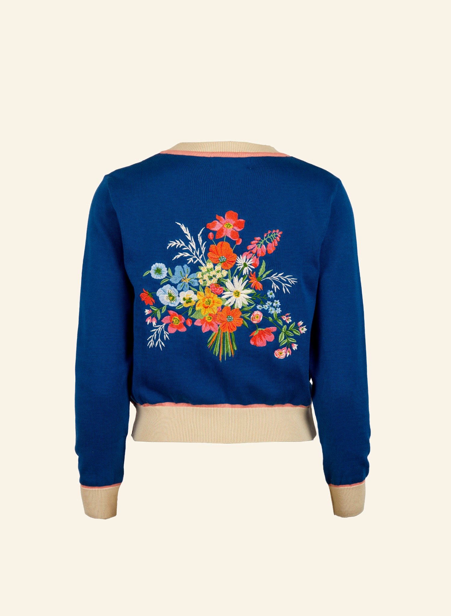 Vera Embroidered Blue Flower Cardigan for Women | 100% Cotton