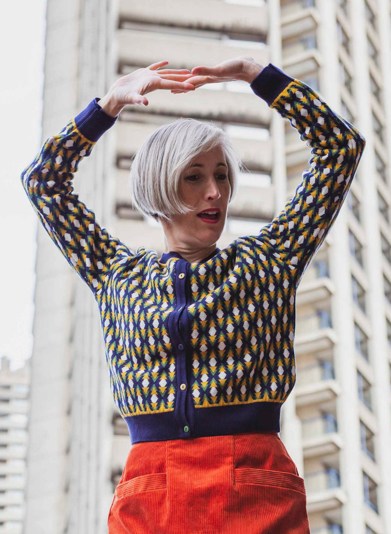 Women's Navy Diamond Bauhaus Cardigan | Organic Cotton