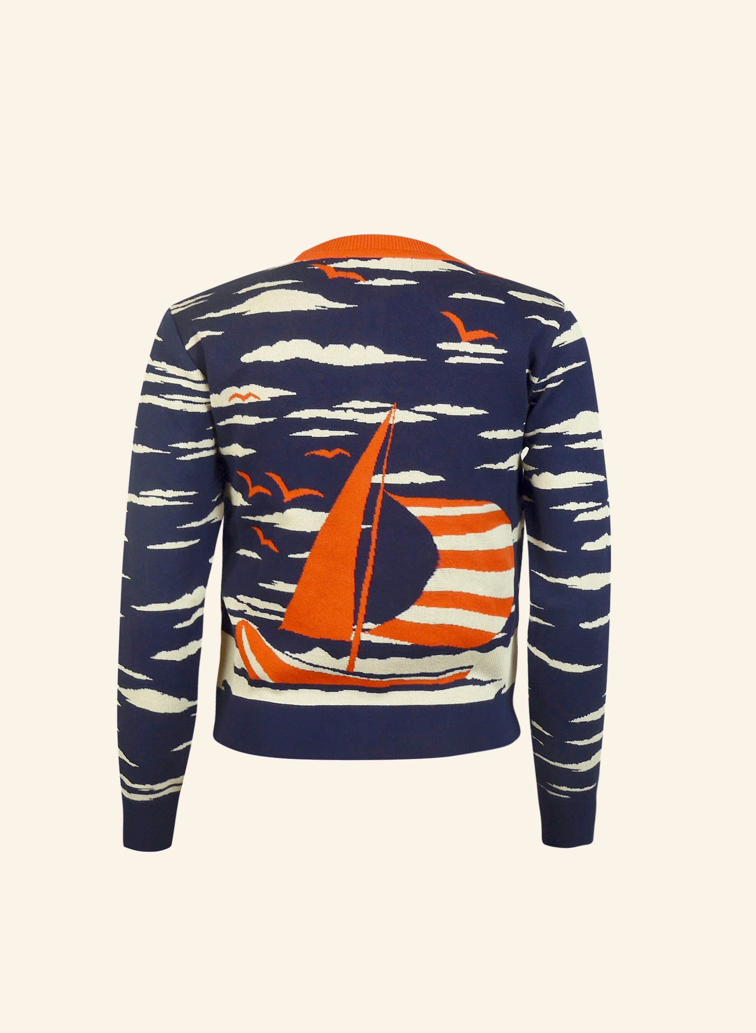 Navy & Coral Sailing Boat Cardigan | 100% Organic Cotton | Palava