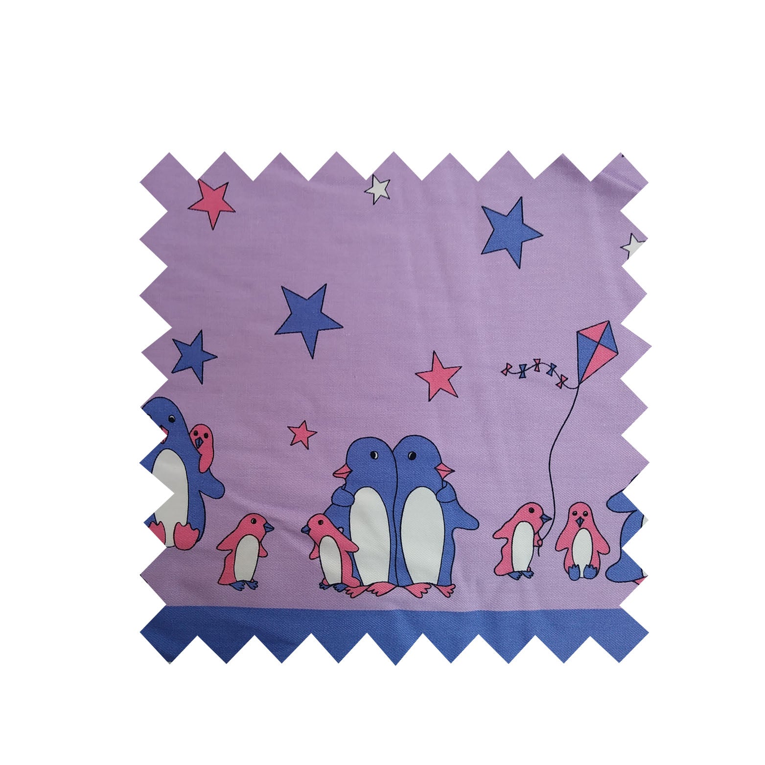 Remnant - 2m - Purple Penguin Fabric - Cotton twill Fabric