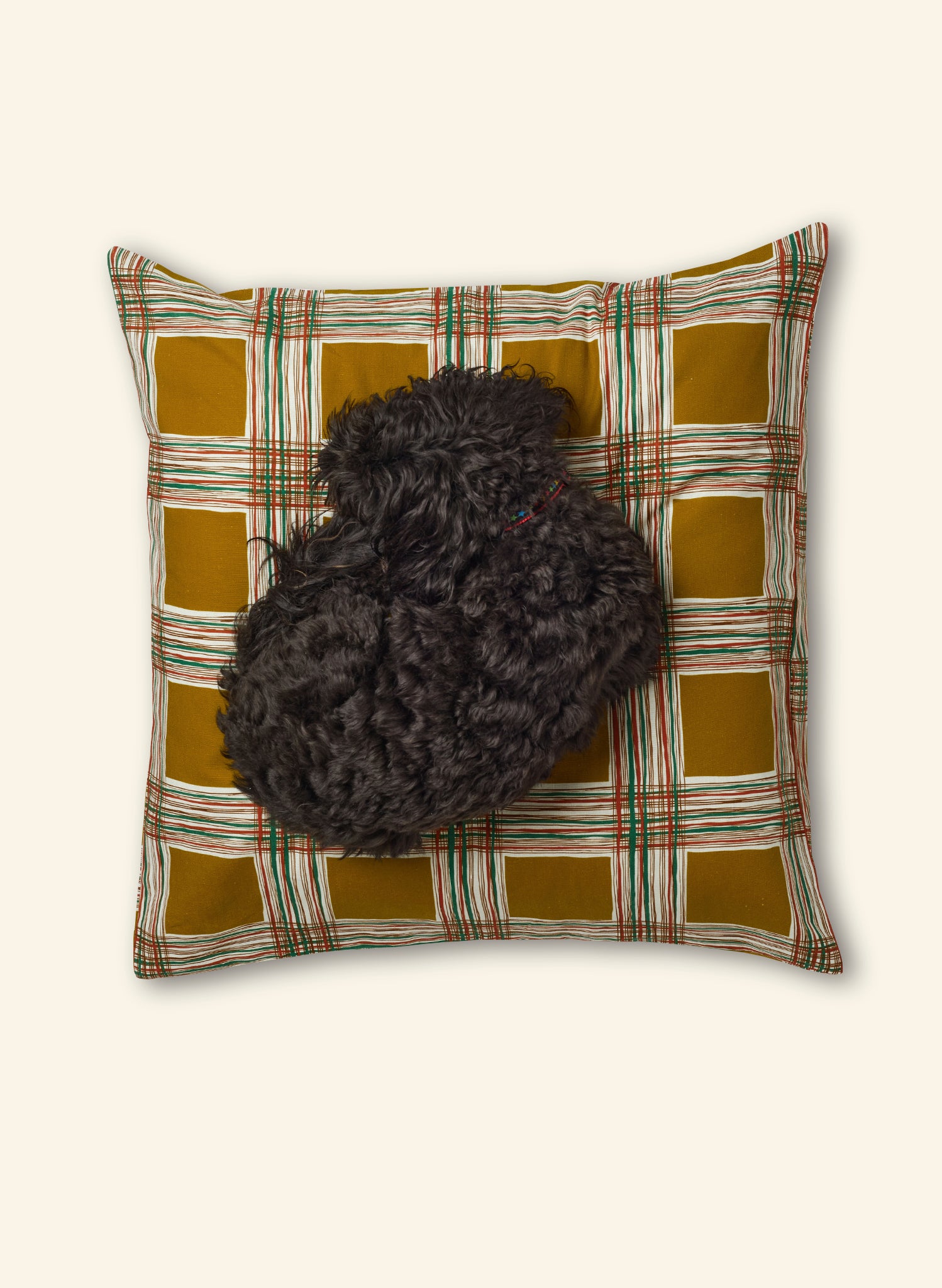 Mustard Checkered Dog Bed | 100% British Wool | Made in UK
