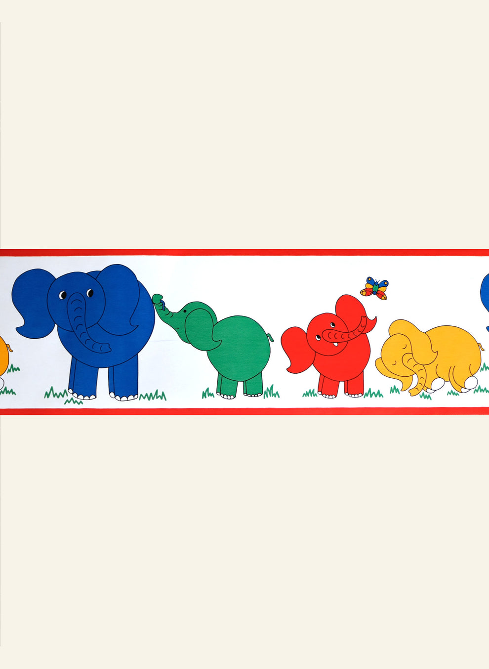 Children's vintage Wallpaper Border | 10M | Elephants Primary colours