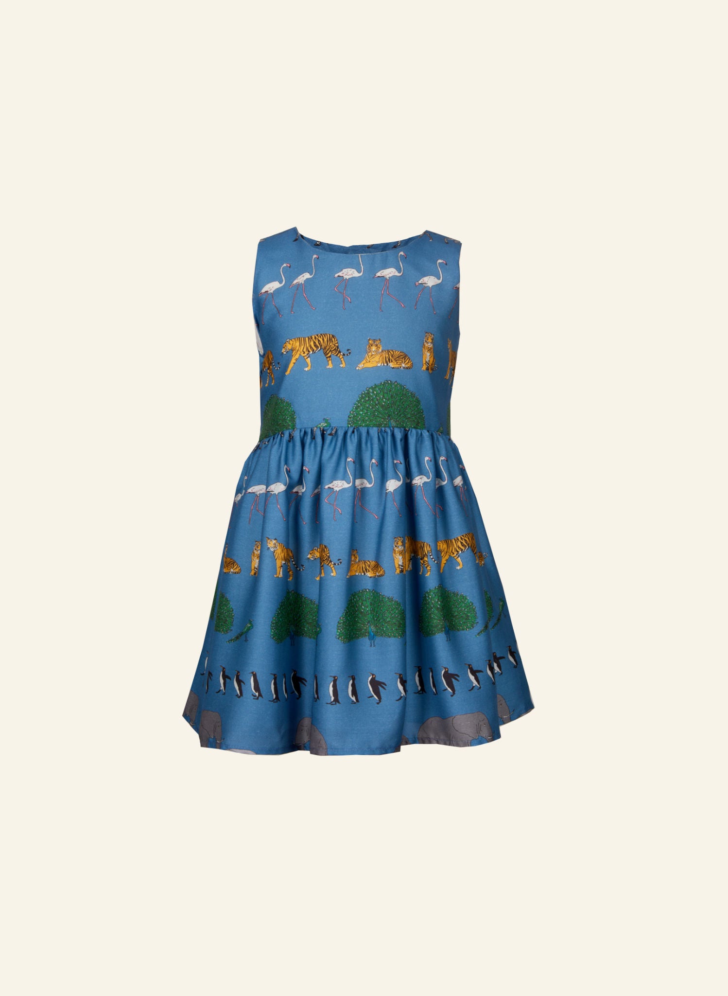 Blue Children's Animals Print Tencel Dress | Made in UK