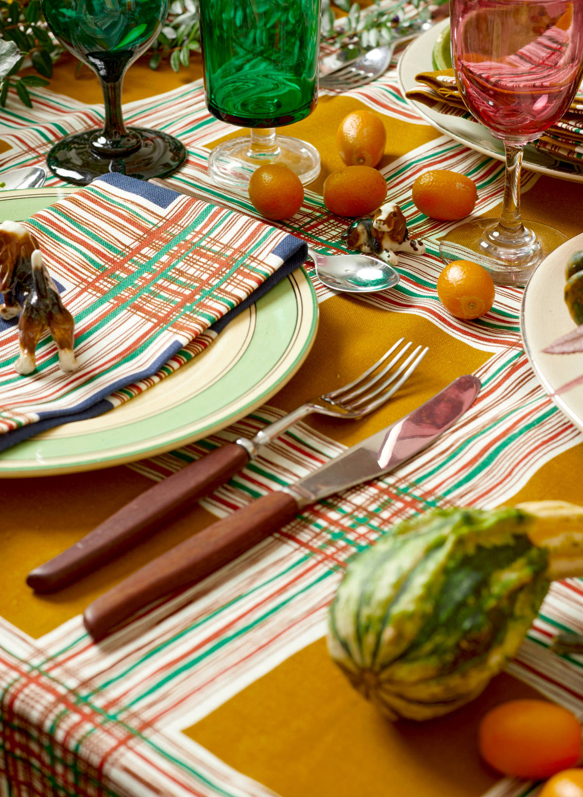 Organic Cotton & Linen Tablecloth - Mustard Checkered | UK