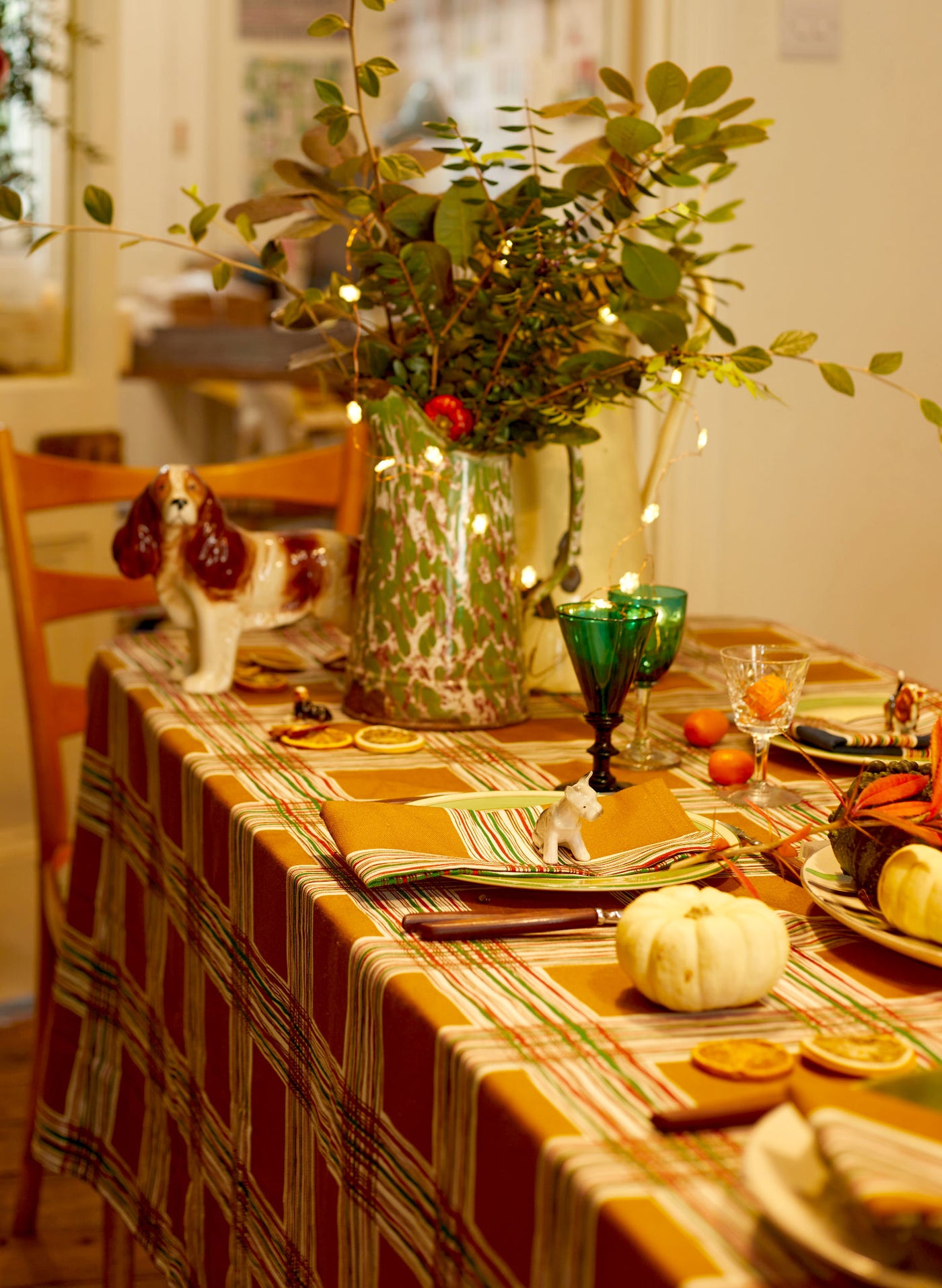 Organic Cotton & Linen Tablecloth - Mustard Checkered | UK